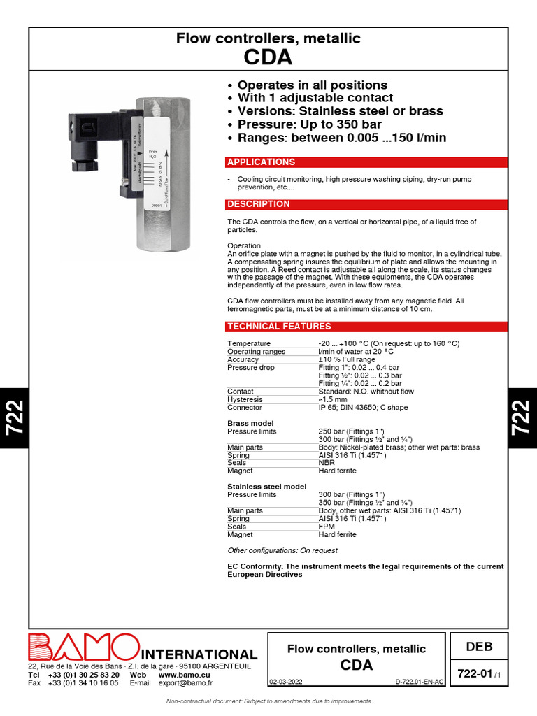 CDA Flow Controllers Overview | PDF | Flow Measurement | Mechanical ...