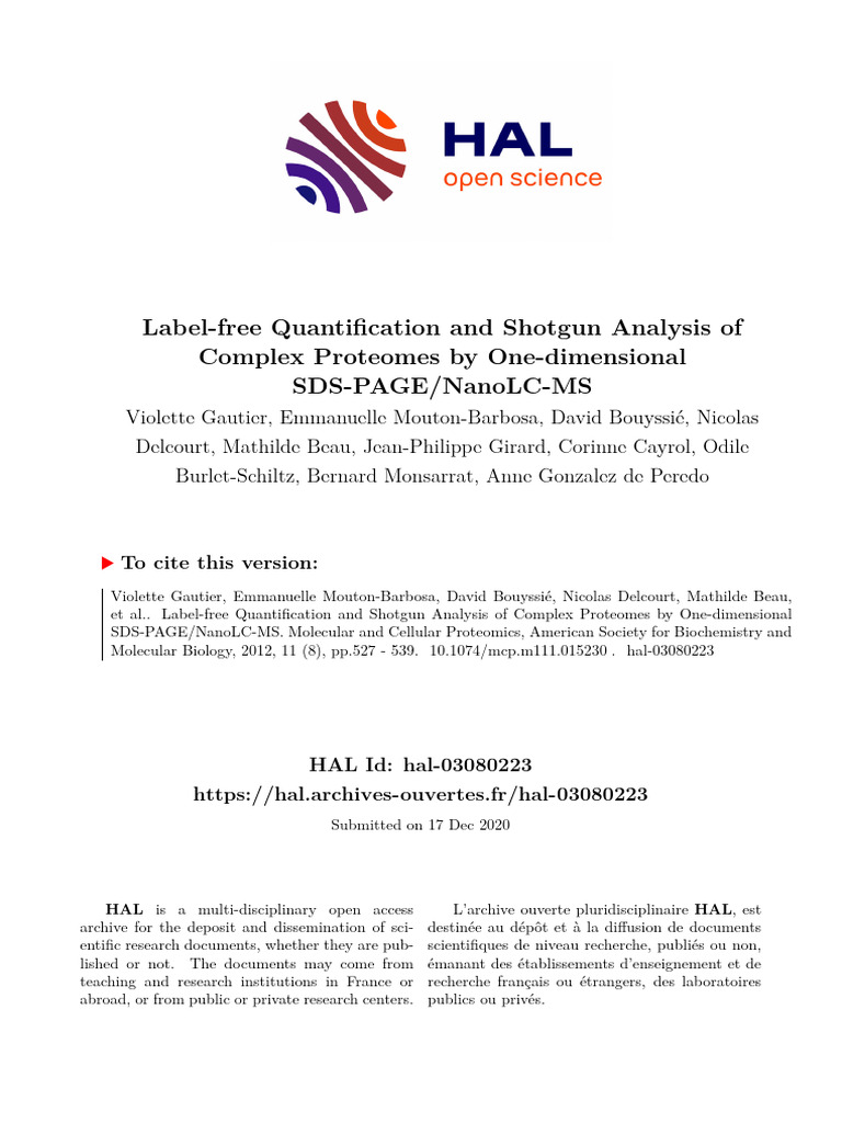 Label_free_Quantification_and_Shotgun_An | PDF | Mass Spectrometry | Analysis