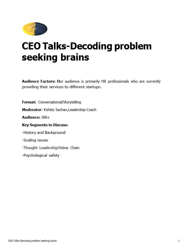 CEO Talks-Decoding Problem Seeking Brains | PDF | Motivation | Motivational