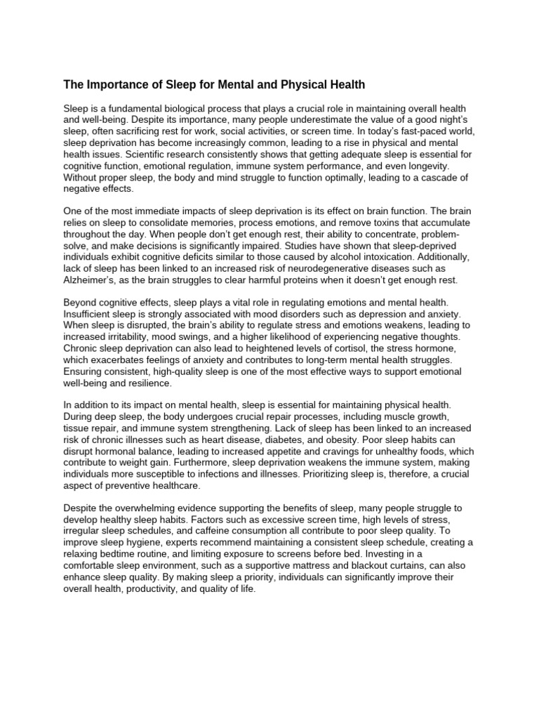 The Importance of Sleep for Mental and Physical Health | PDF | Sleep ...
