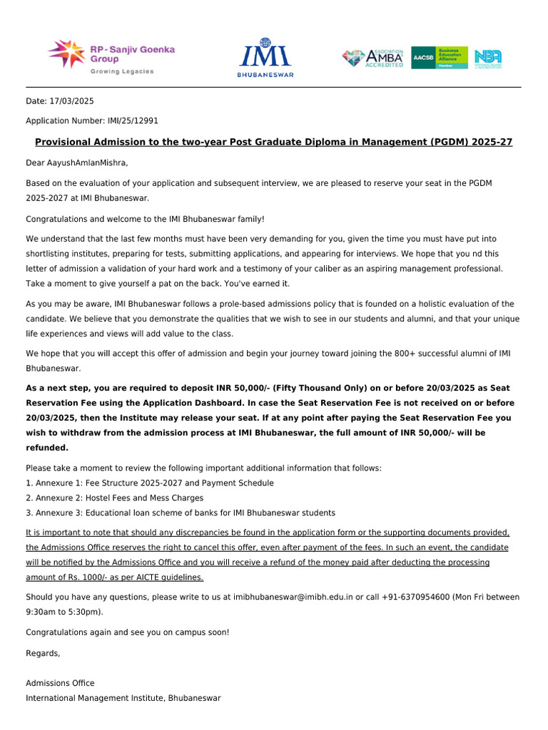 Offer-Letter BH IMI 25 12991 | PDF | Loans | Fee