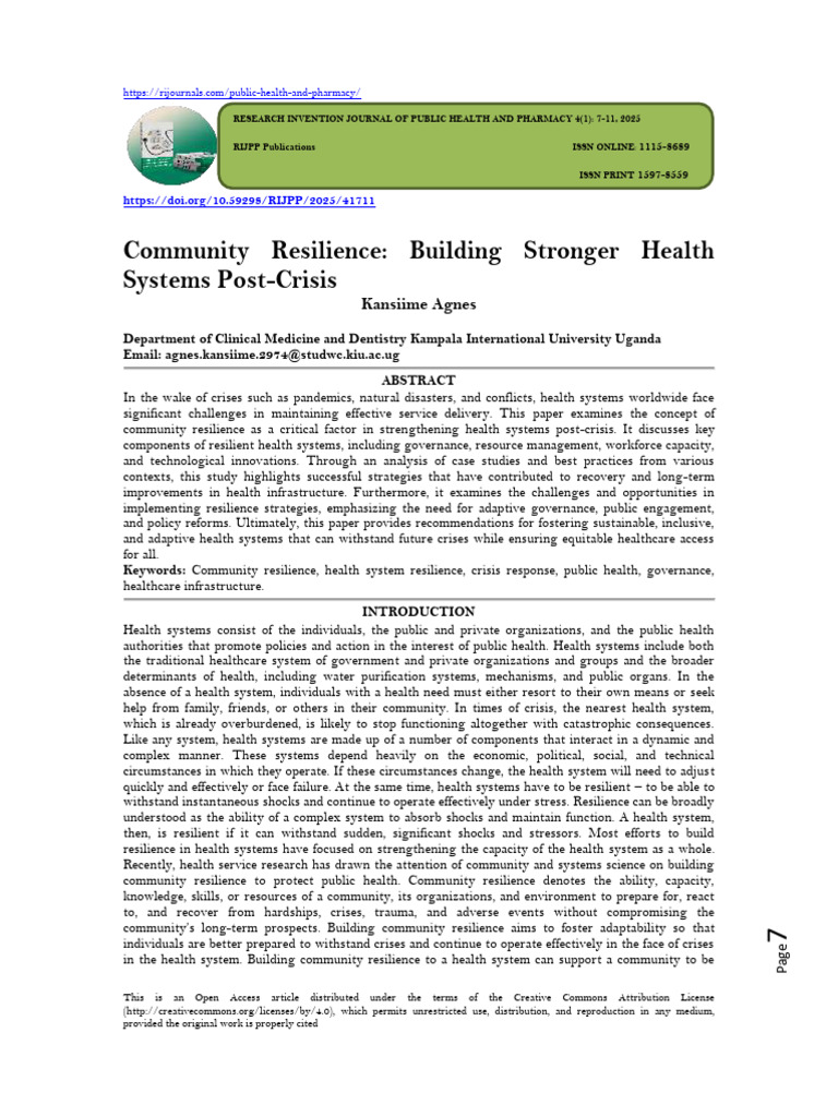 Community Resilience: Building Stronger Health Systems Post-Crisis (WWW ...