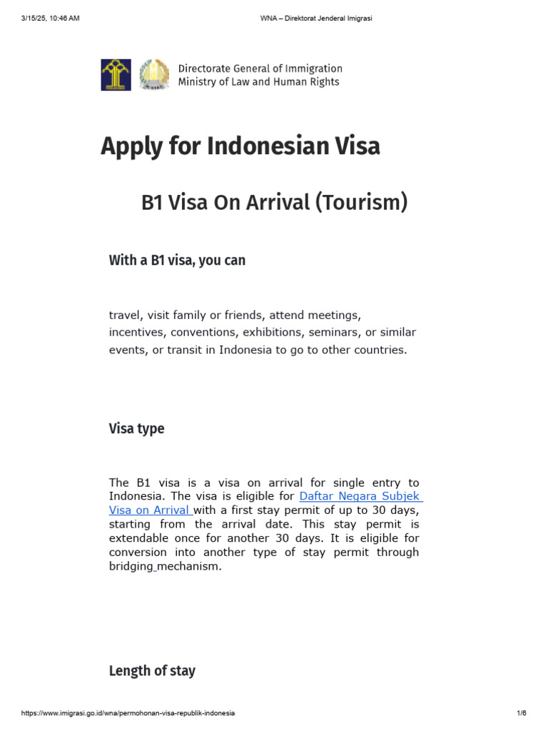 B1 Visa on Arrival for Indonesia | PDF | Travel Visa | Passport