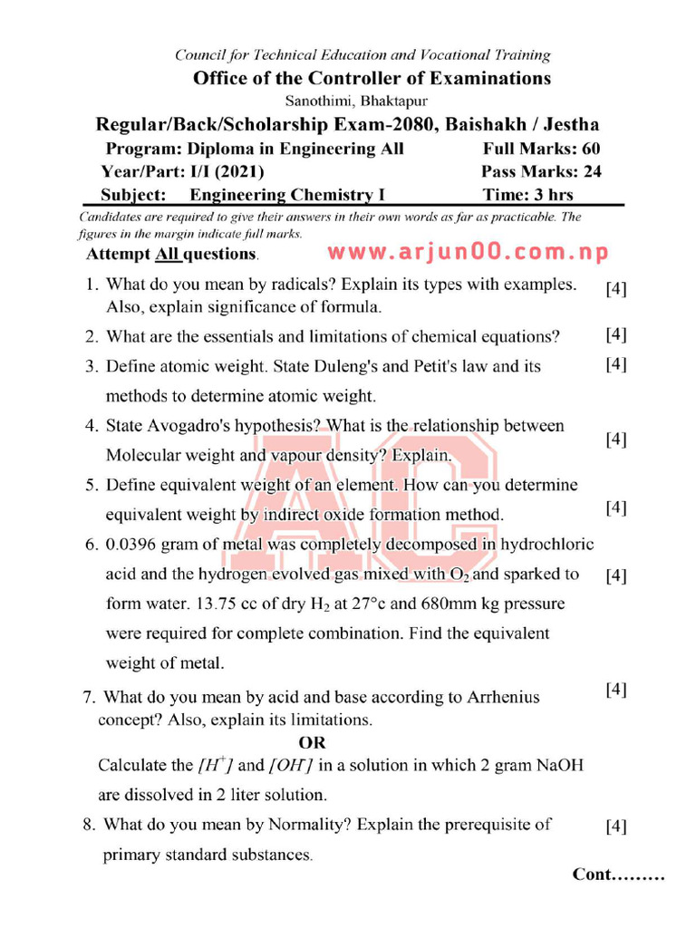 Engineering Chemistry-I 2080 | PDF