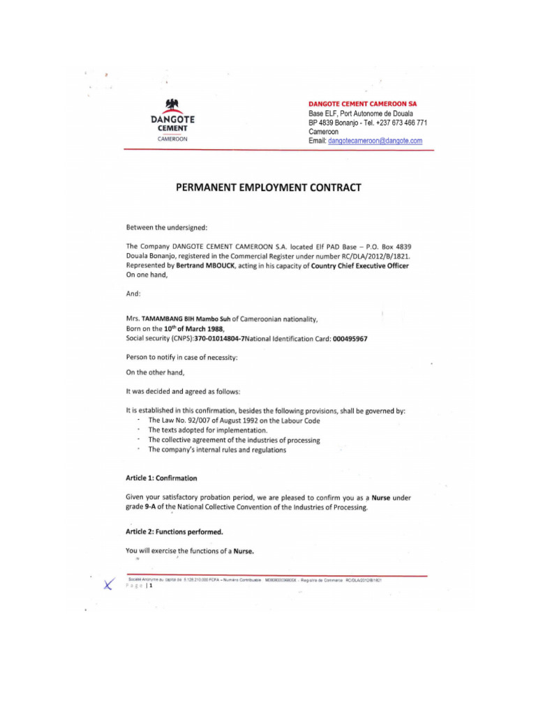 Permanent Employment Contract - 082234 | PDF