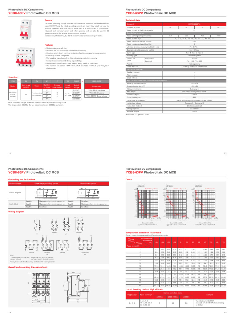 DC MCB Solar Miniature Circuit Breaker Polarity YCB8 63PV Catalogue 23. ...