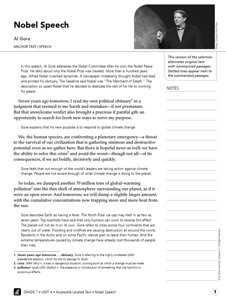 Nobel Speech - Accessible Leveled Text PDF | PDF | Carbon Dioxide ...