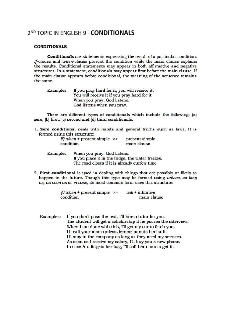 Q1Eng. Conditionals and Tenses of Verbs | PDF