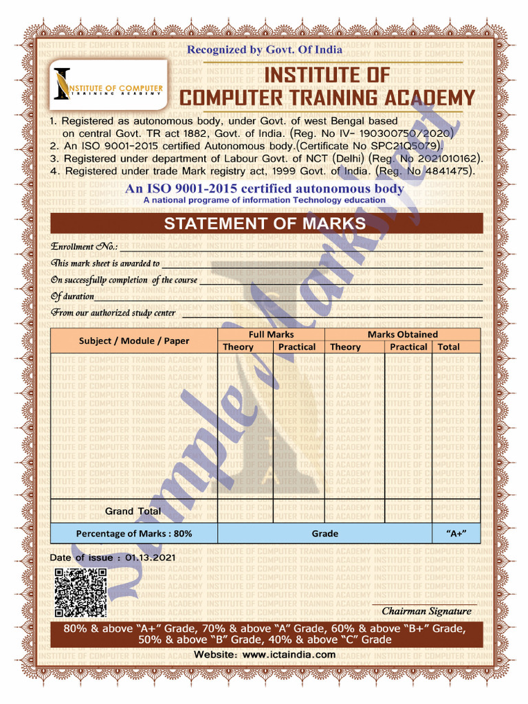 Sample Marksheet | PDF