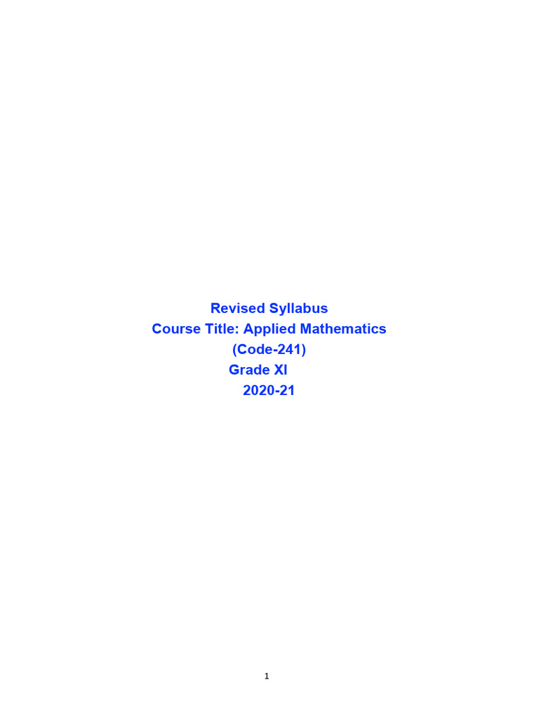 Revised CBSE Class 11 Applied Maths Syllabus 2020-21 | PDF | Mathematics | Function (Mathematics)