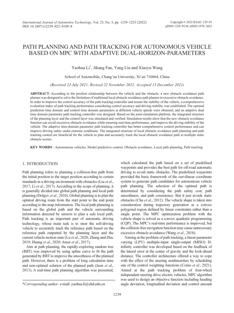 Path Planning and Path Tracking for Autonomous Vehicle Based on MPC With Adaptive Dual-Horizon ...