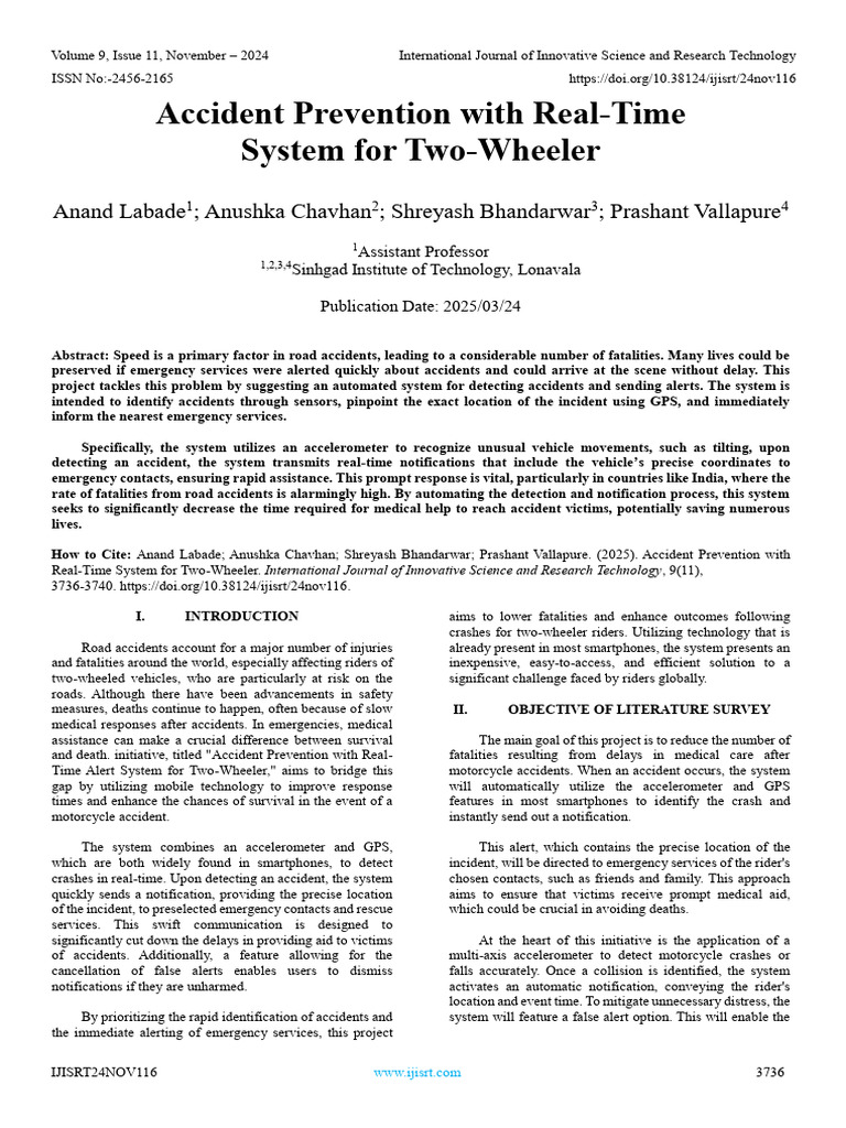 Real-Time Accident Alert System for Two-Wheelers | PDF