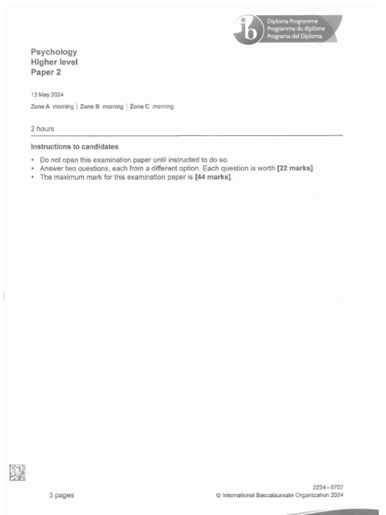IBDP Psychology Paper 2 May 2024 | PDF