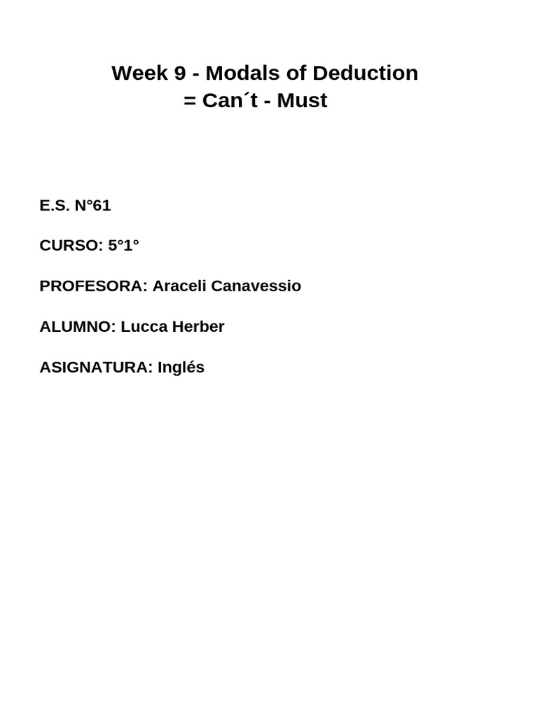 Week 9 - Modals of Deduction | PDF