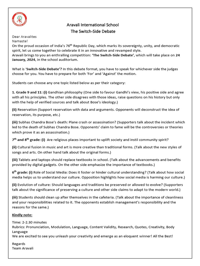 Switch-Side Debate On 24 Jan | PDF | Liberal Arts Education