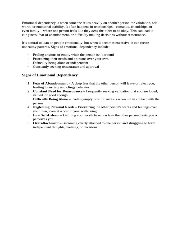 Emotional Dependency | PDF