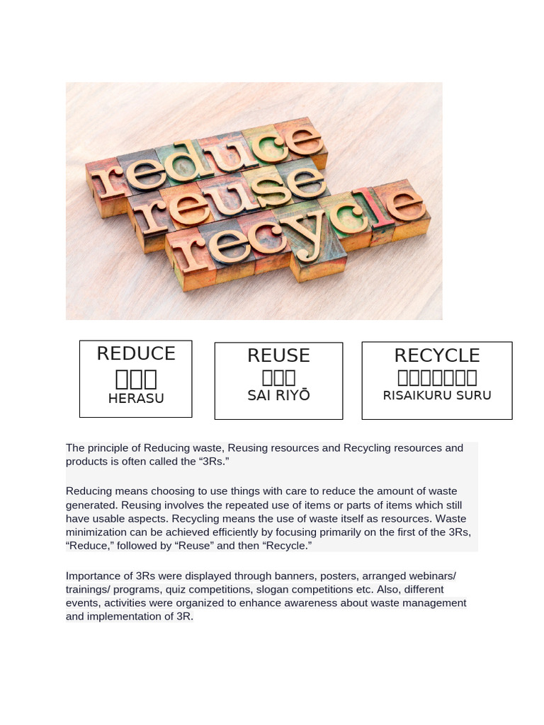 3 R's - Reduce Recycle and Reuse | PDF | Recycling | Waste