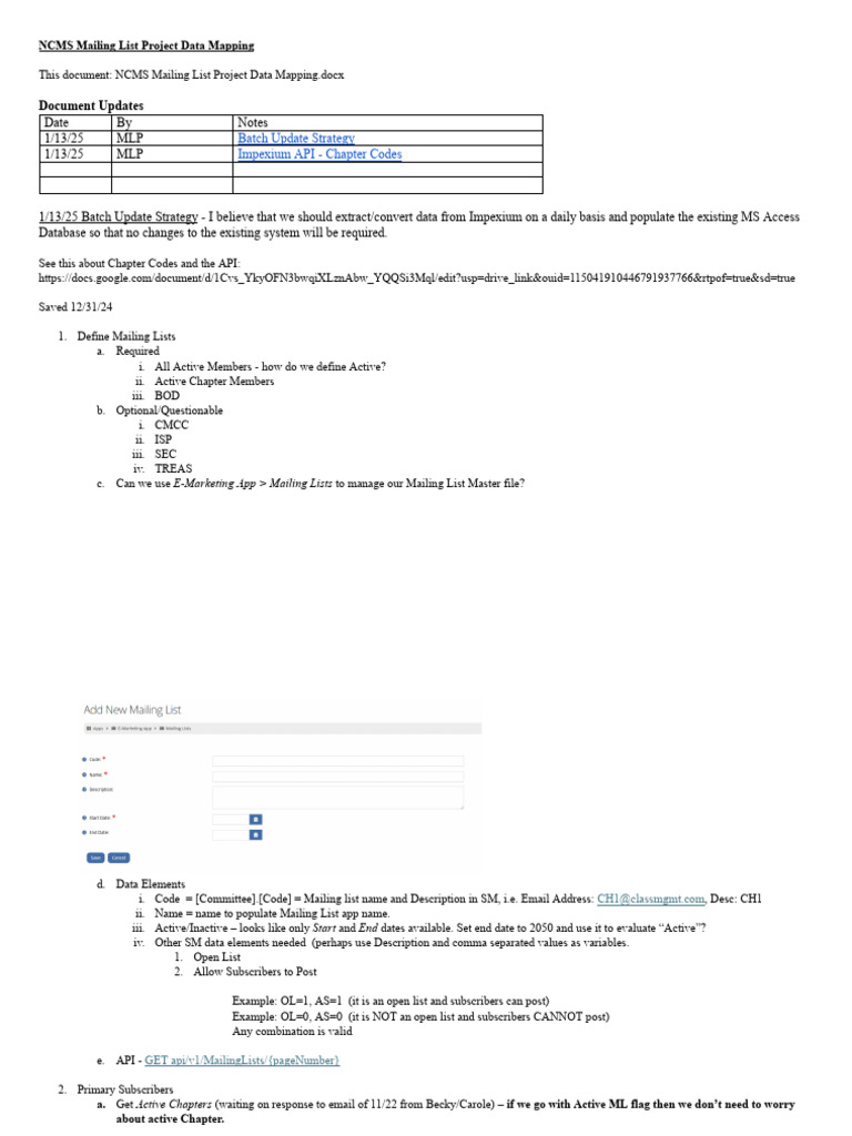 NCMS Mailing List Project Data Mapping | PDF | Databases | Computing