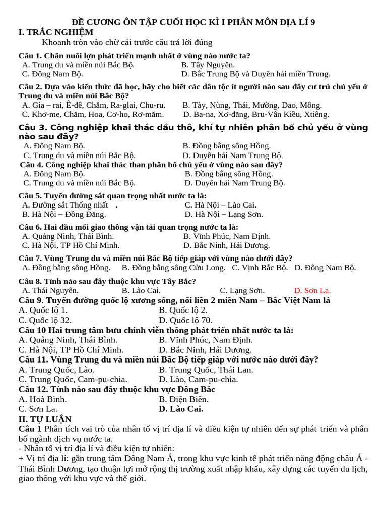 ĐỀ CƯƠNG ĐỊA LÍ CKI | PDF