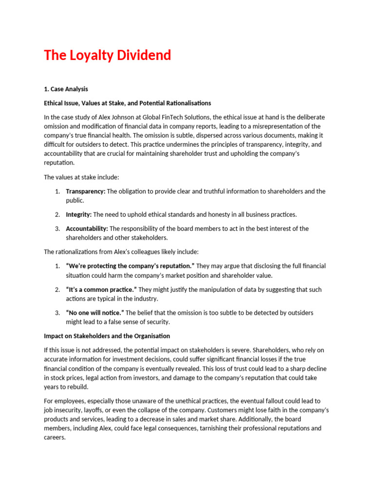 Case Study 2 - Loyalty Dividend | PDF | Reputation | Integrity