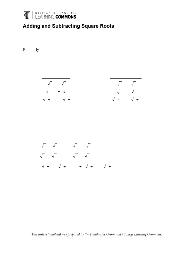 Adding and Subtracting Square Roots | PDF | Mathematical Analysis ...