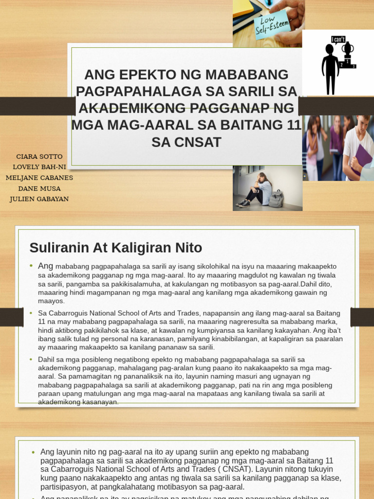 Ang Epekto NG Mababang Pagpapahalaga Sa Sarili Sa | PDF