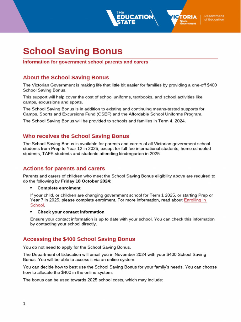 $400 School Saving Bonus for Families | PDF | Textbook