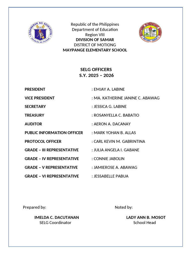 SELG Maypange ES Officers | PDF