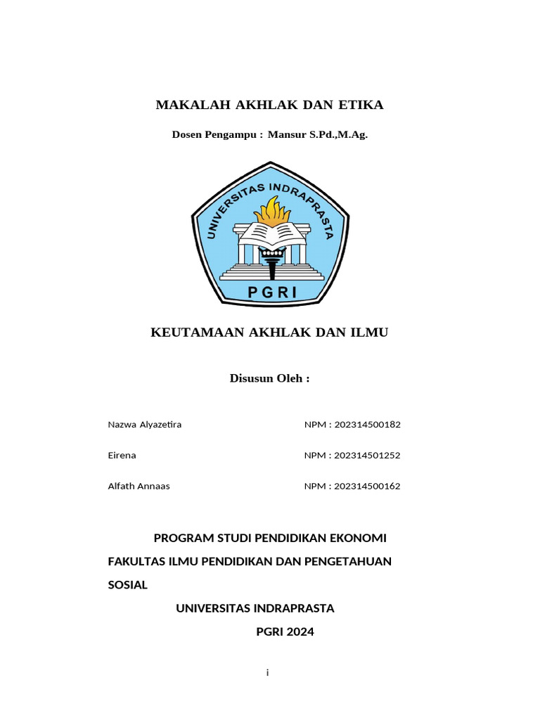MAKALAH AKHLAK DAN ETIKA Tugas Print | PDF
