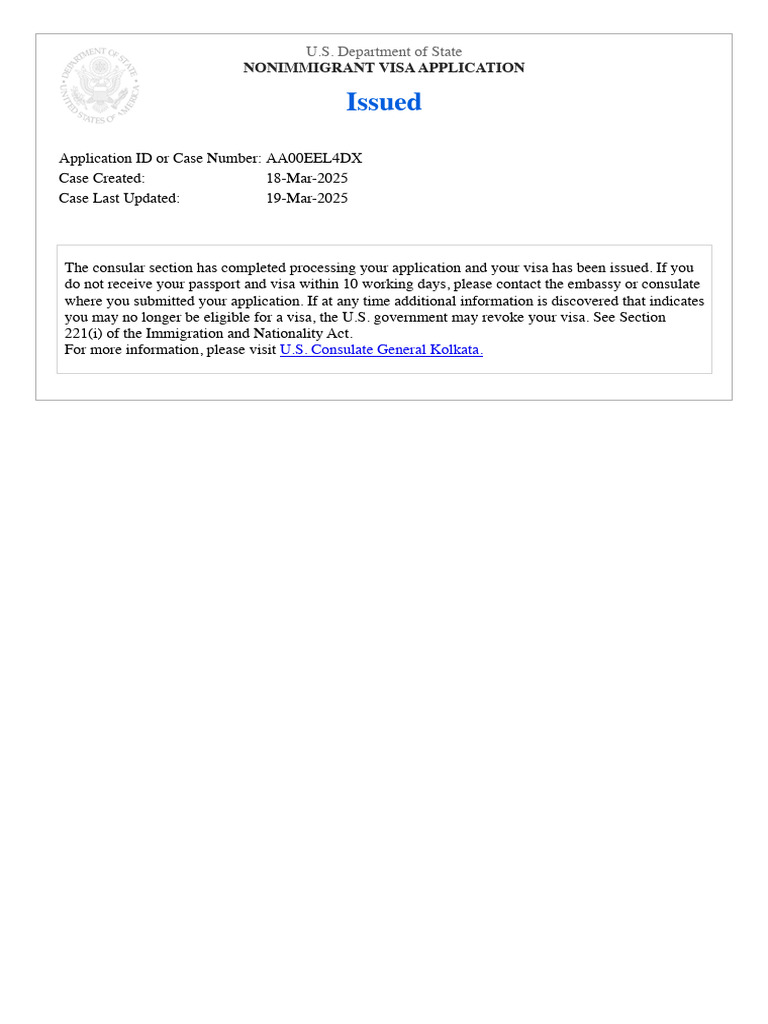 Visa Issued: Application Status Update | PDF