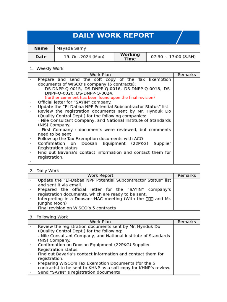 Daily Report - Mayada | PDF