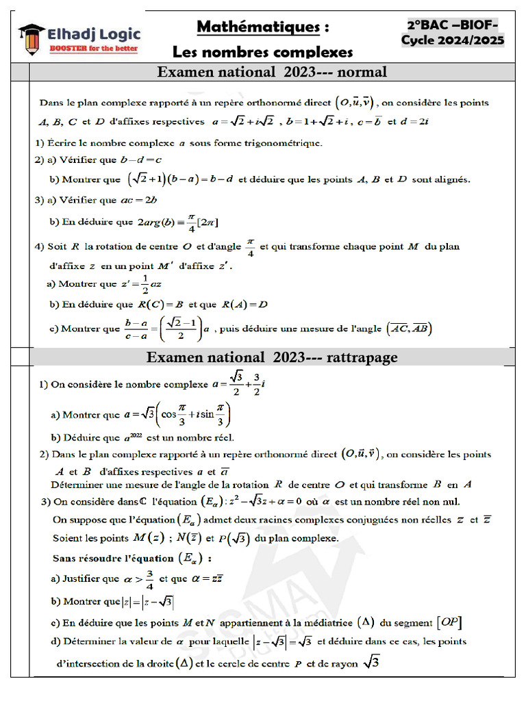 2°bac - Complexes - 2023 Et 2024 | PDF