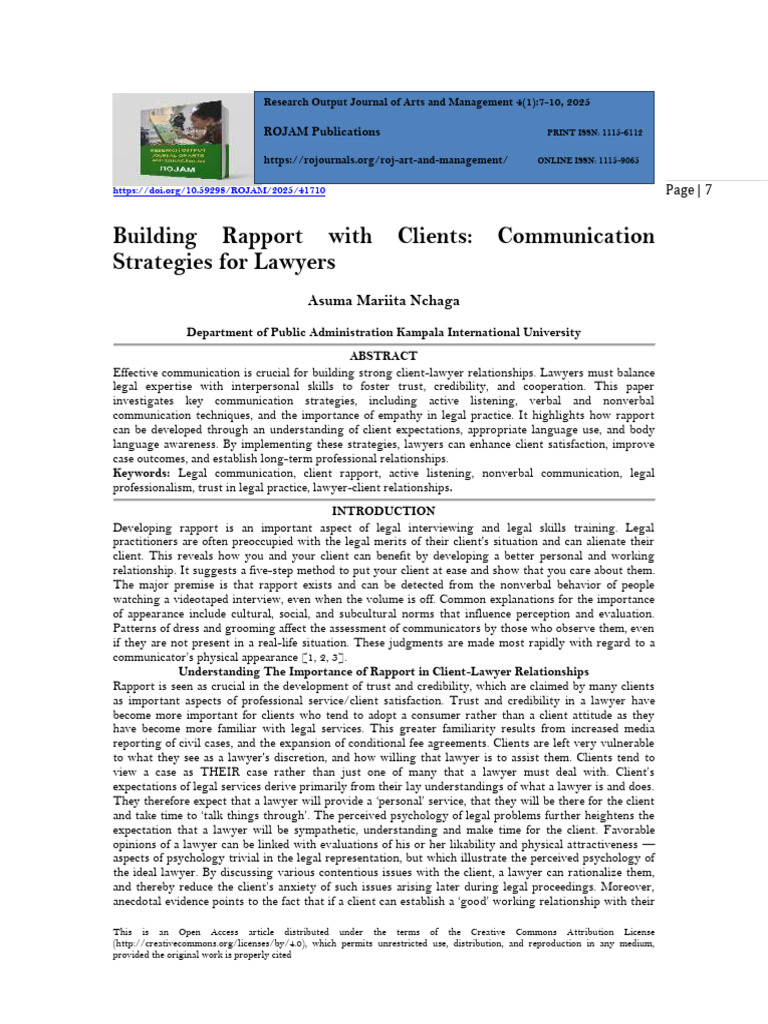 Building Rapport with Clients: Communication Strategies for Lawyers ...
