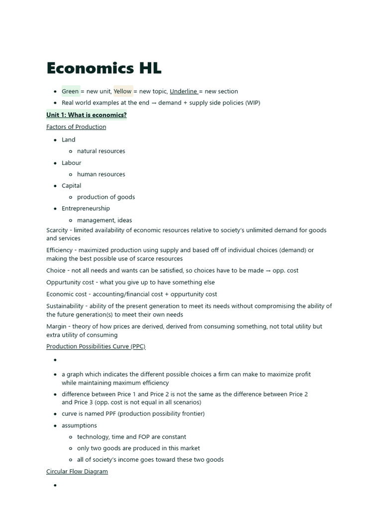 IB Economics HL Notes | PDF | Demand | Supply (Economics)