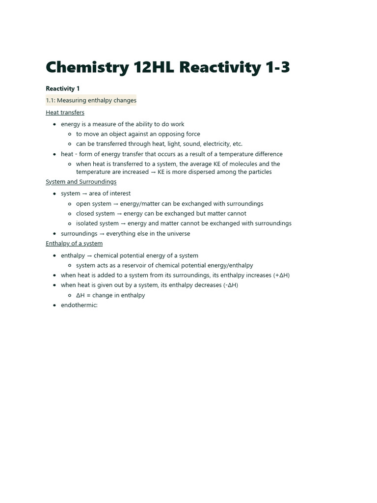 IB Chemistry HL Reactivity 1-3.2 | PDF | Reaction Rate | Chemical ...