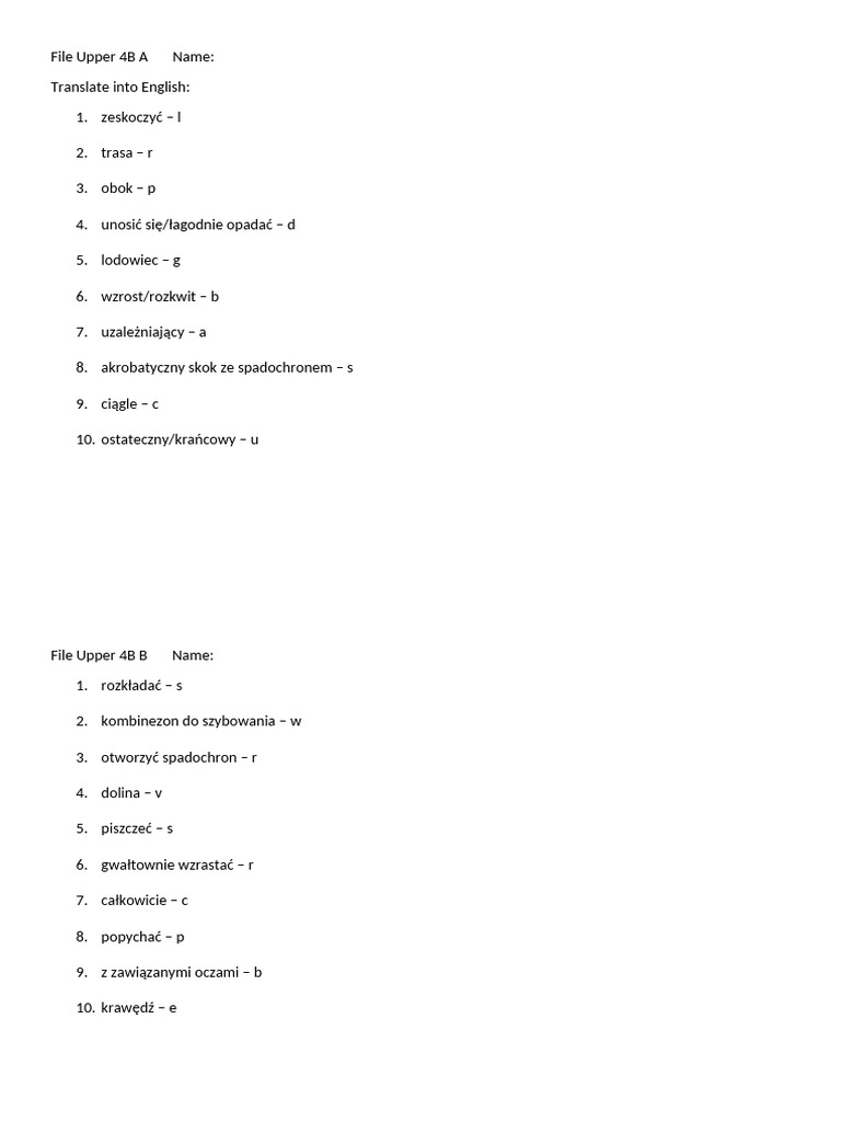 File Upper 4B a Name | PDF