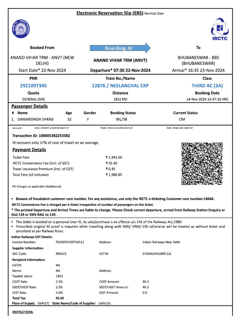 22Nov24-NDLS TO BBS | PDF