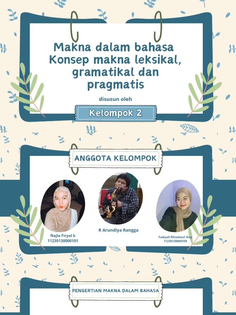 Presentasi Konsep Makna Gramatikal, Leksikal Dan Pragmatis | PDF