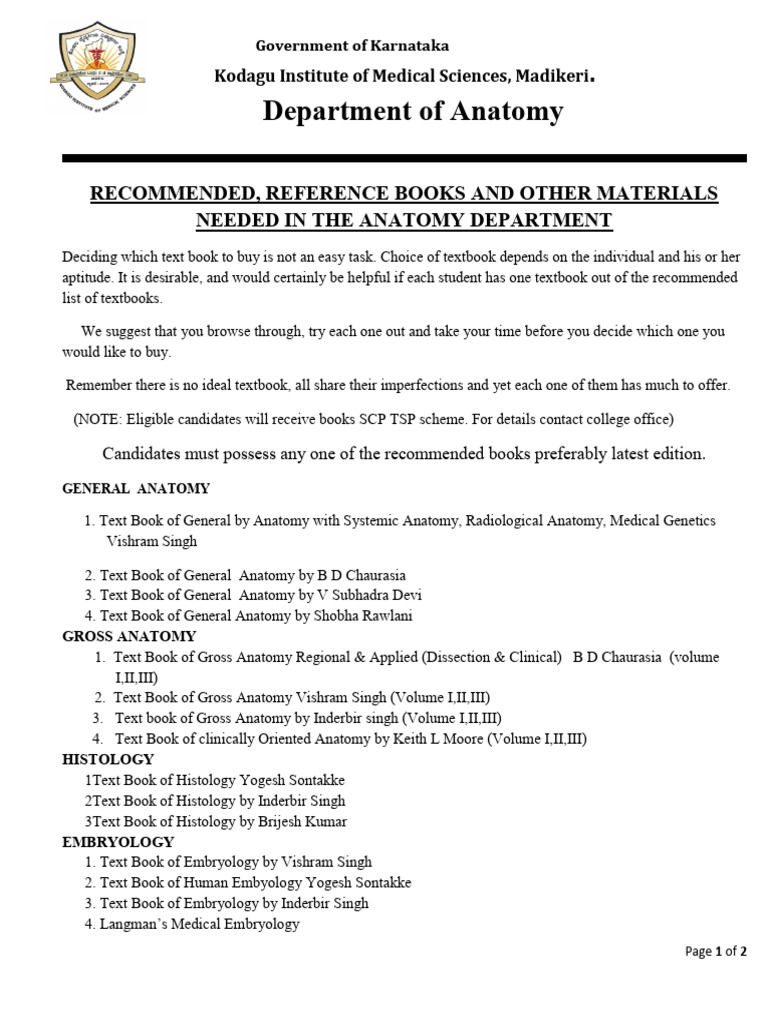Recommended Anatomy Textbooks List | PDF | Anatomy | Textbook