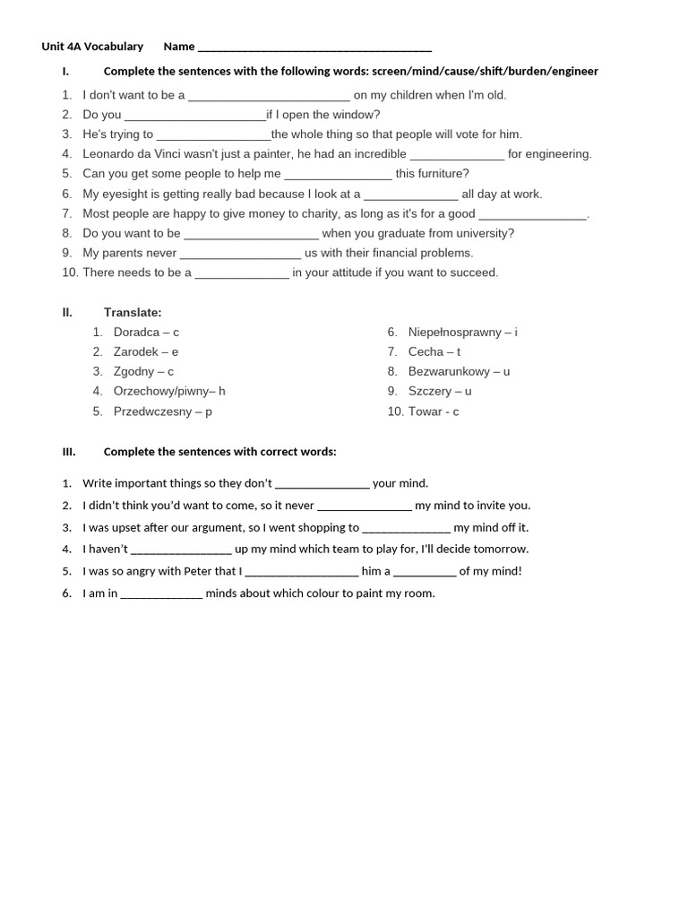 Unit 4A Vocabulary Name | PDF