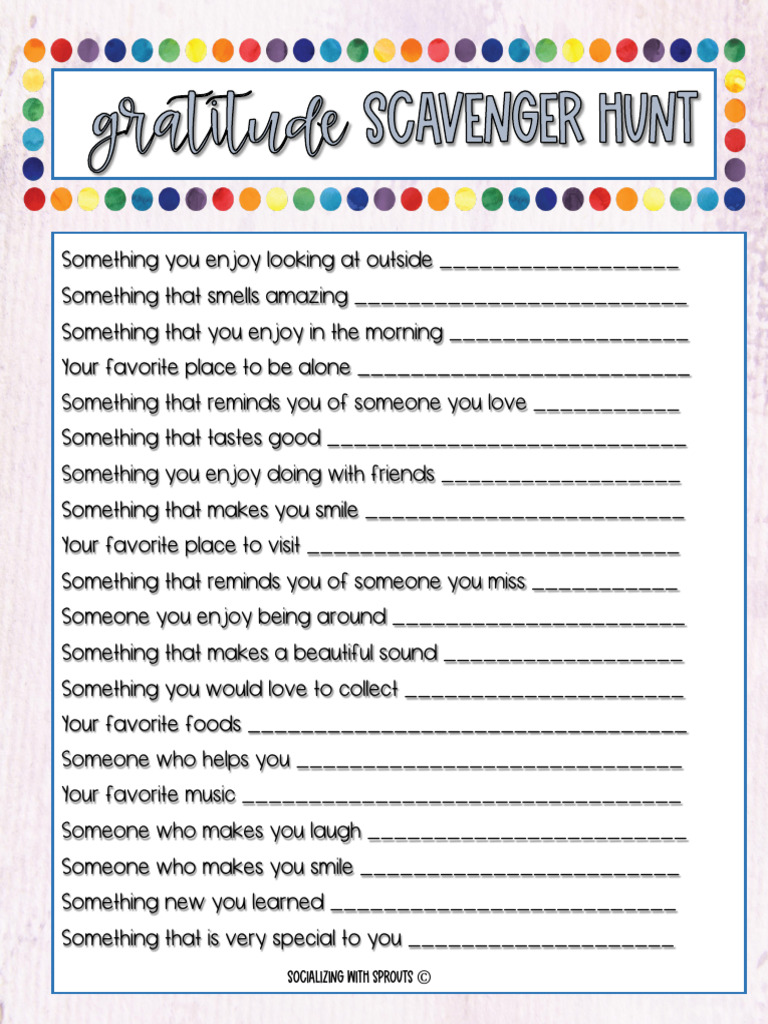 Classroom Scavenger Hunt - Gratitude | PDF