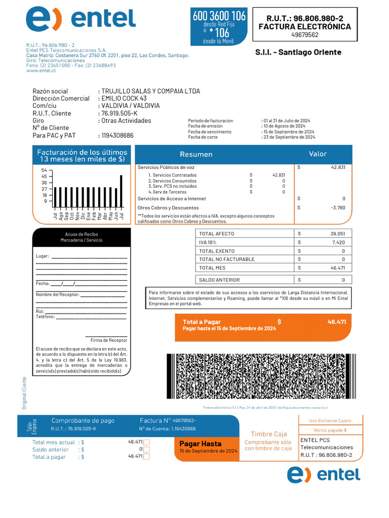 Factura Electrónica Entel Chile | PDF | Tecnología de información y ...