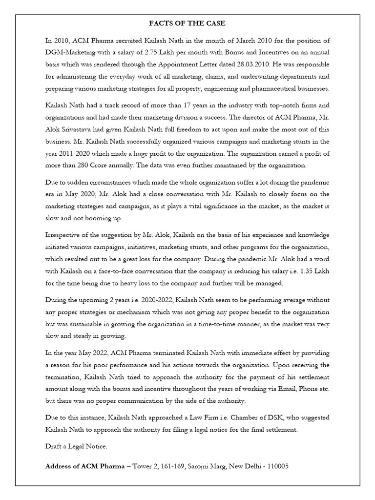 Facts for Legal Notice | PDF | Business