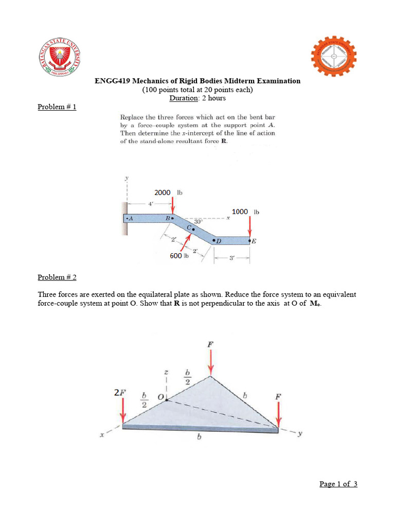 MECHANICS OF RIGID BODIES QUESTION | PDF