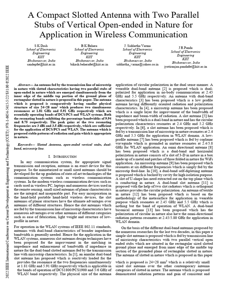 A Compact Slotted Antenna With Two Parallel Stubs of Vertical Open ...