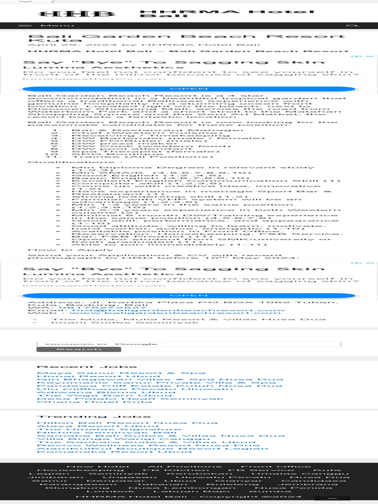 All Positions Bali Garden Beach Resort Kuta HHRMA Hotel Bali | PDF | Bali | Hospitality Industry