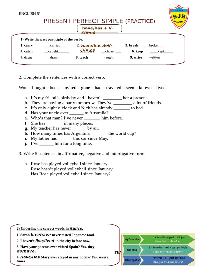 Present Perfect Simple Exercises | PDF | Linguistic Typology | Languages