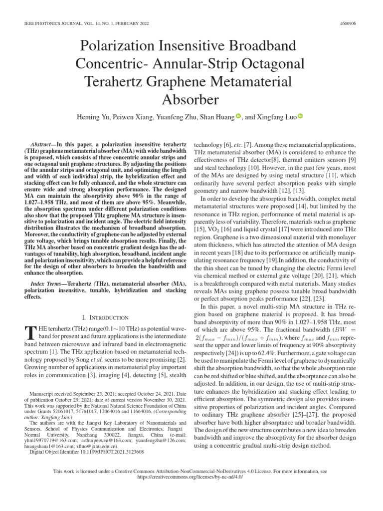Polarization Insensitive Broadband Concentric - Annular-Strip Octagonal Terahertz Graphene ...