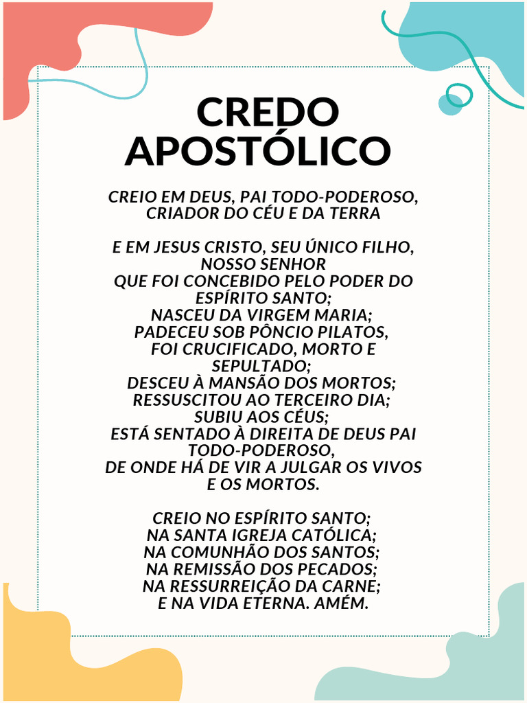 Creio Em Deus, Pai Todo-poderoso, Criador Do Céu e Da Terra e Em Jesus ...