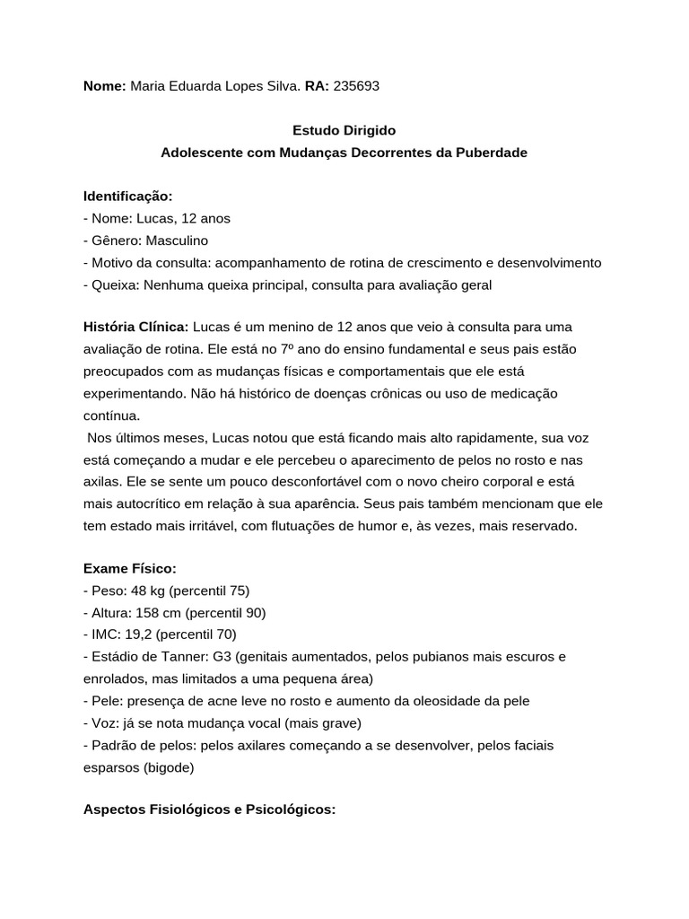 Mudanças na Puberdade: Caso de Lucas, 12 anos | PDF | Puberdade ...